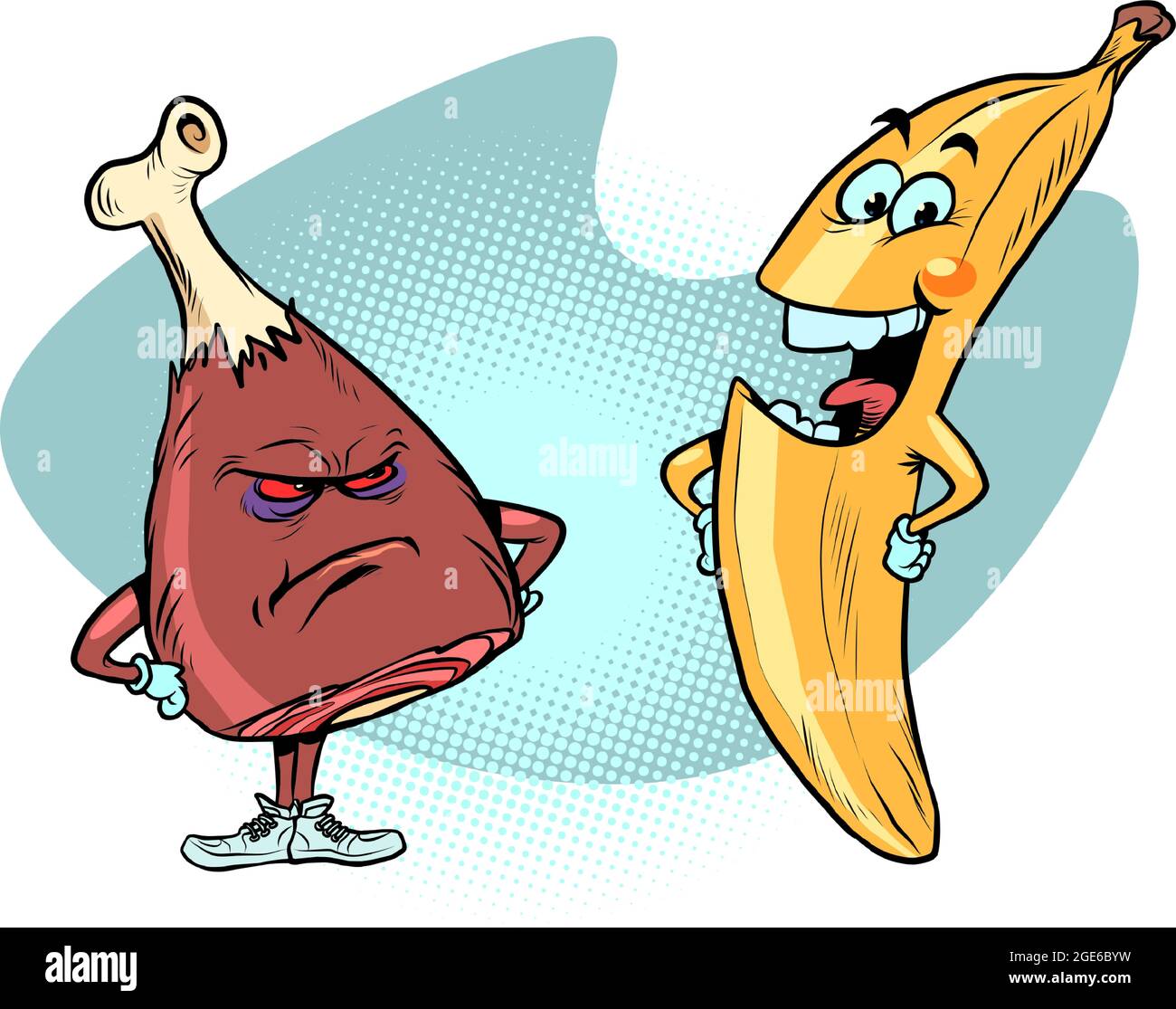 Banana and ham, meat chicken pork beef turkey leg and fruit. Meat ...