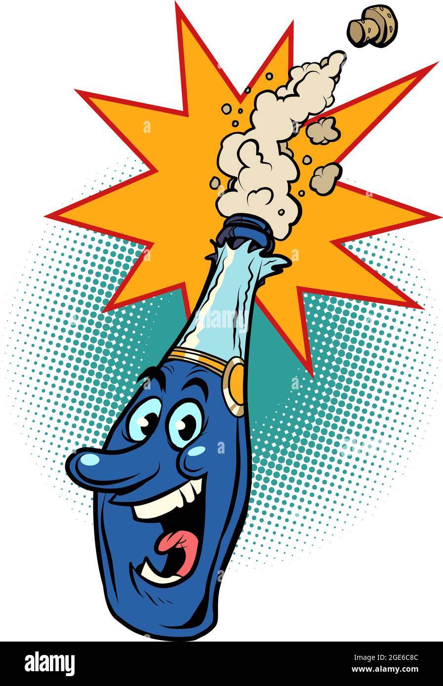 a bottle of champagne is a funny festive character, birthday and ...