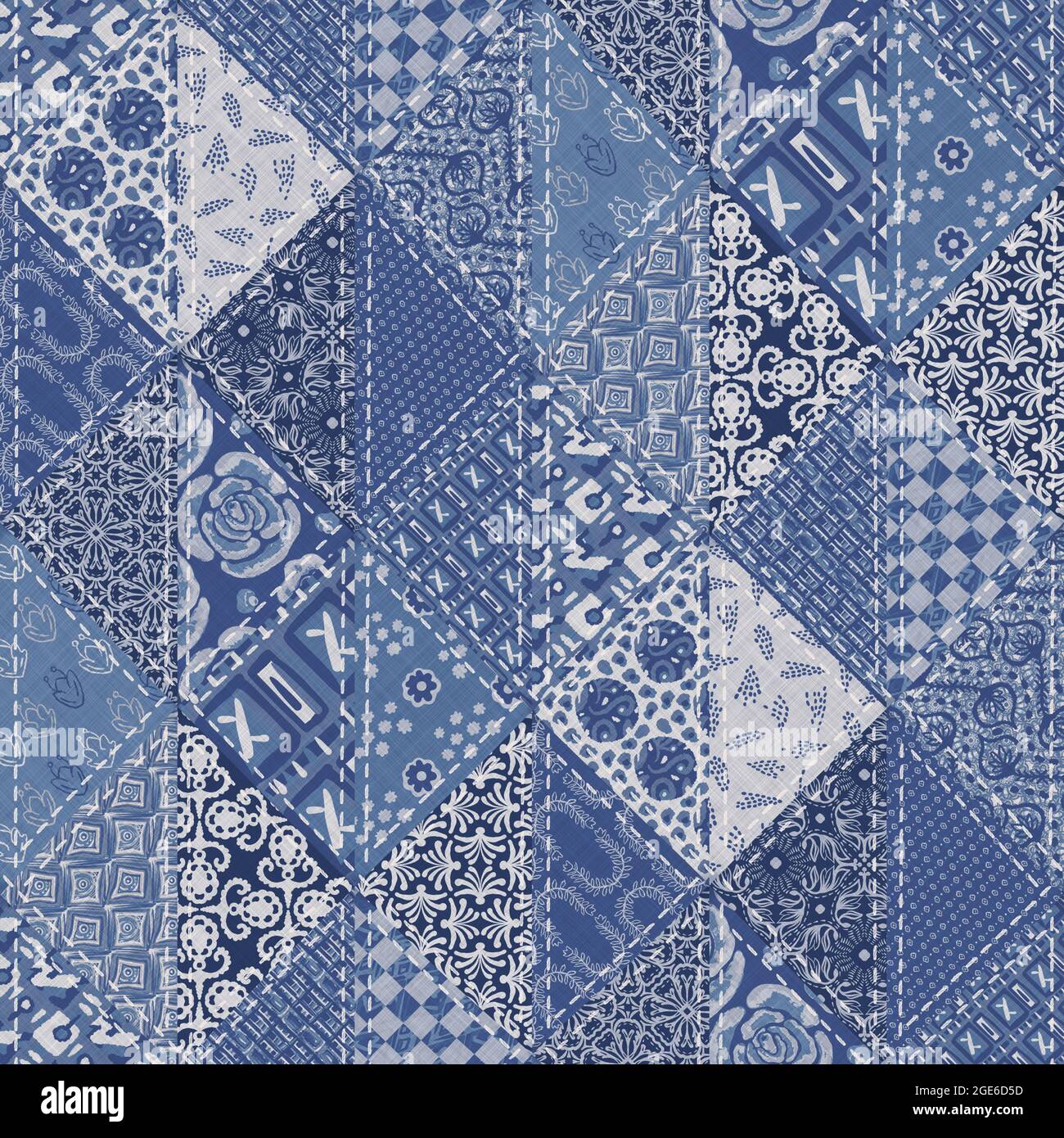 Denim western blue patchwork triangle woven texture. Indigo vintage ...