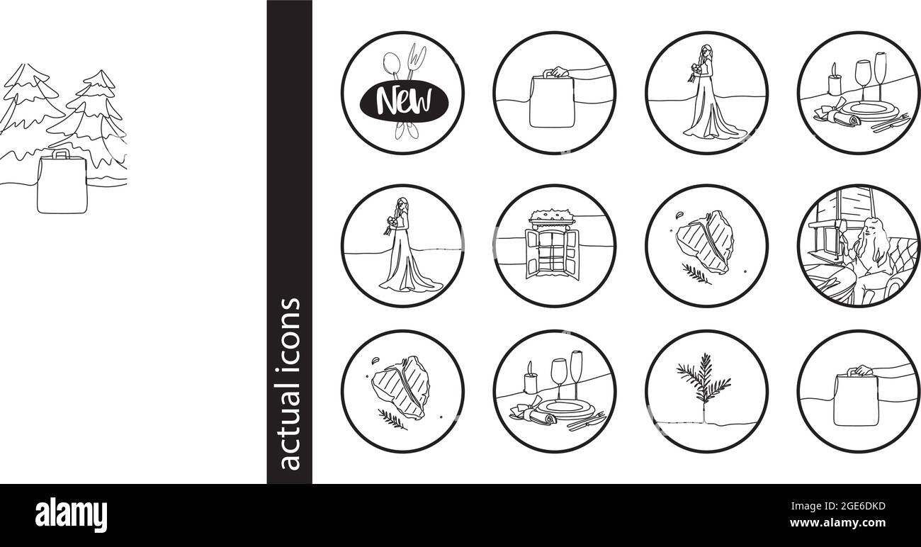 Vector illustration of 12 restaurant icons line style. Editable set of ...