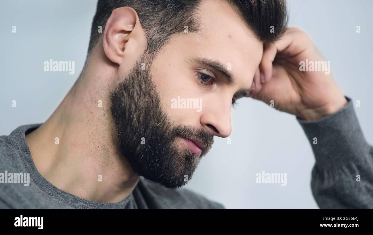 Man hand forehead sad hi-res stock photography and images - Alamy