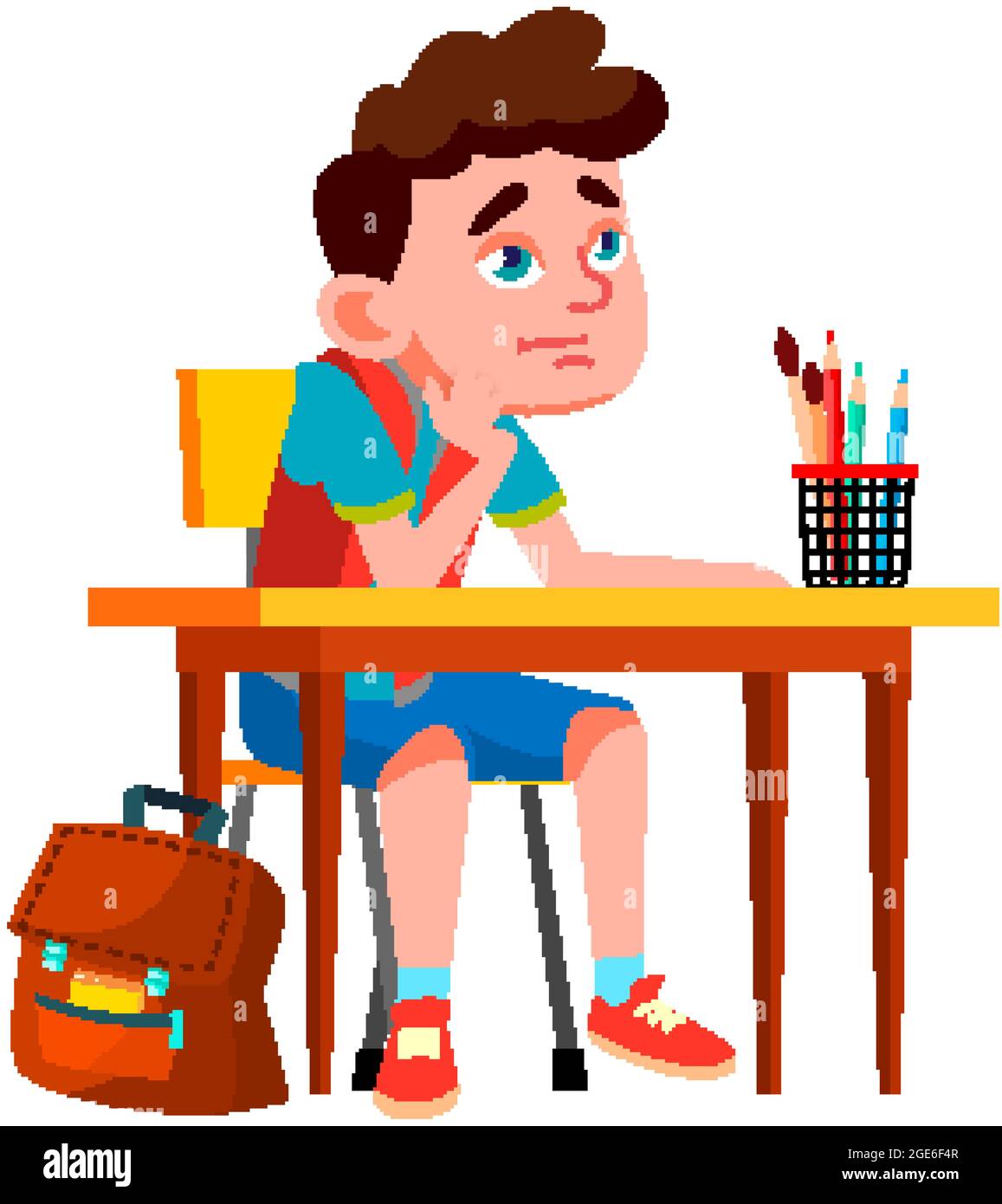 Boy Pupil On School Lesson And Thinking Vector Stock Vector Image & Art ...