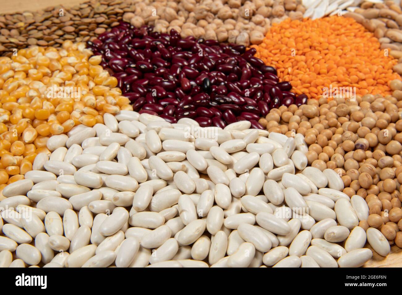 Servings of different varieties of cereals and dry edible seeds ...