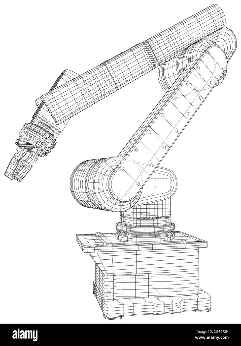 Wire-frame Industrial Robot isolated on white. Vector created of 3d ...