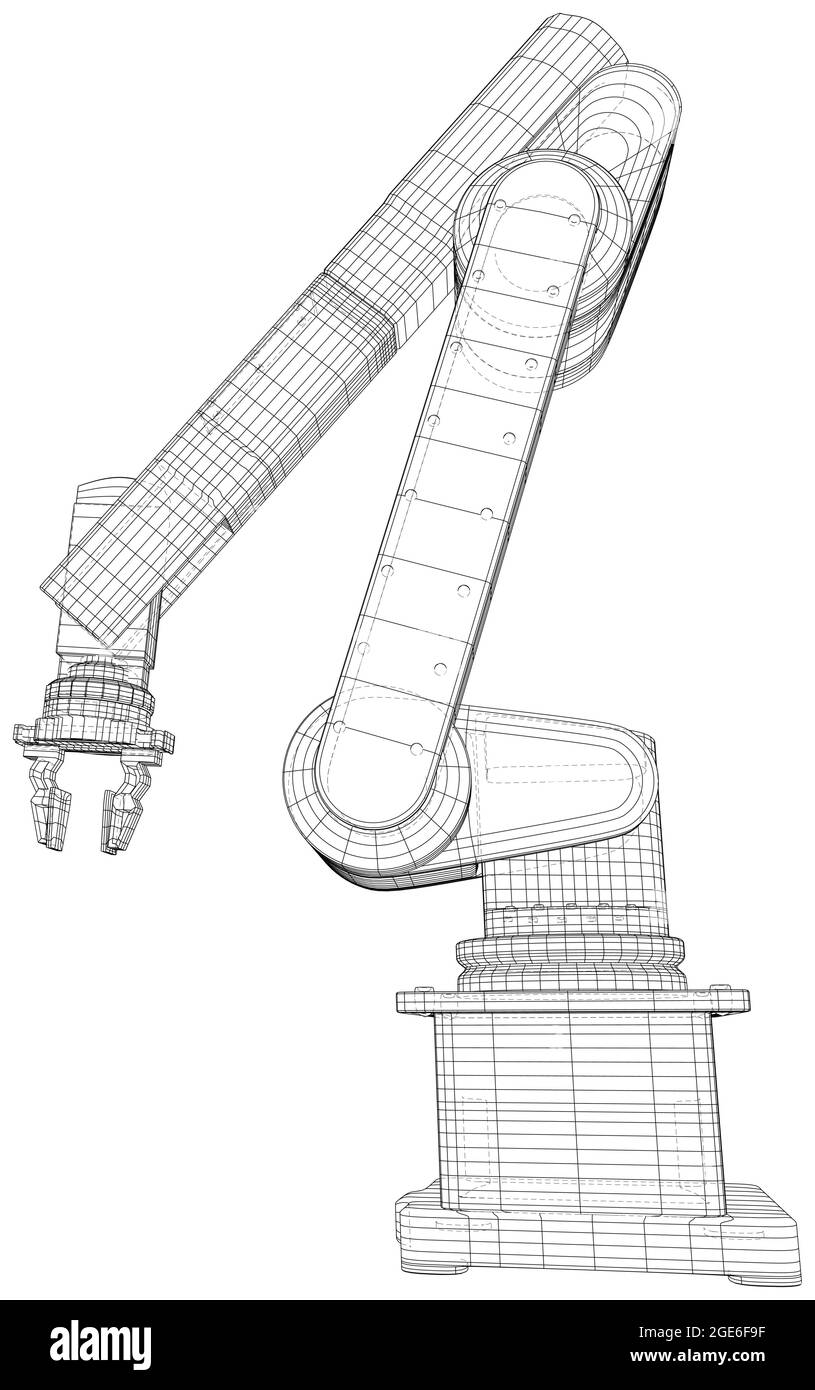 Industrial wire-frame Robot Hand isolated on white. Technical Vector ...