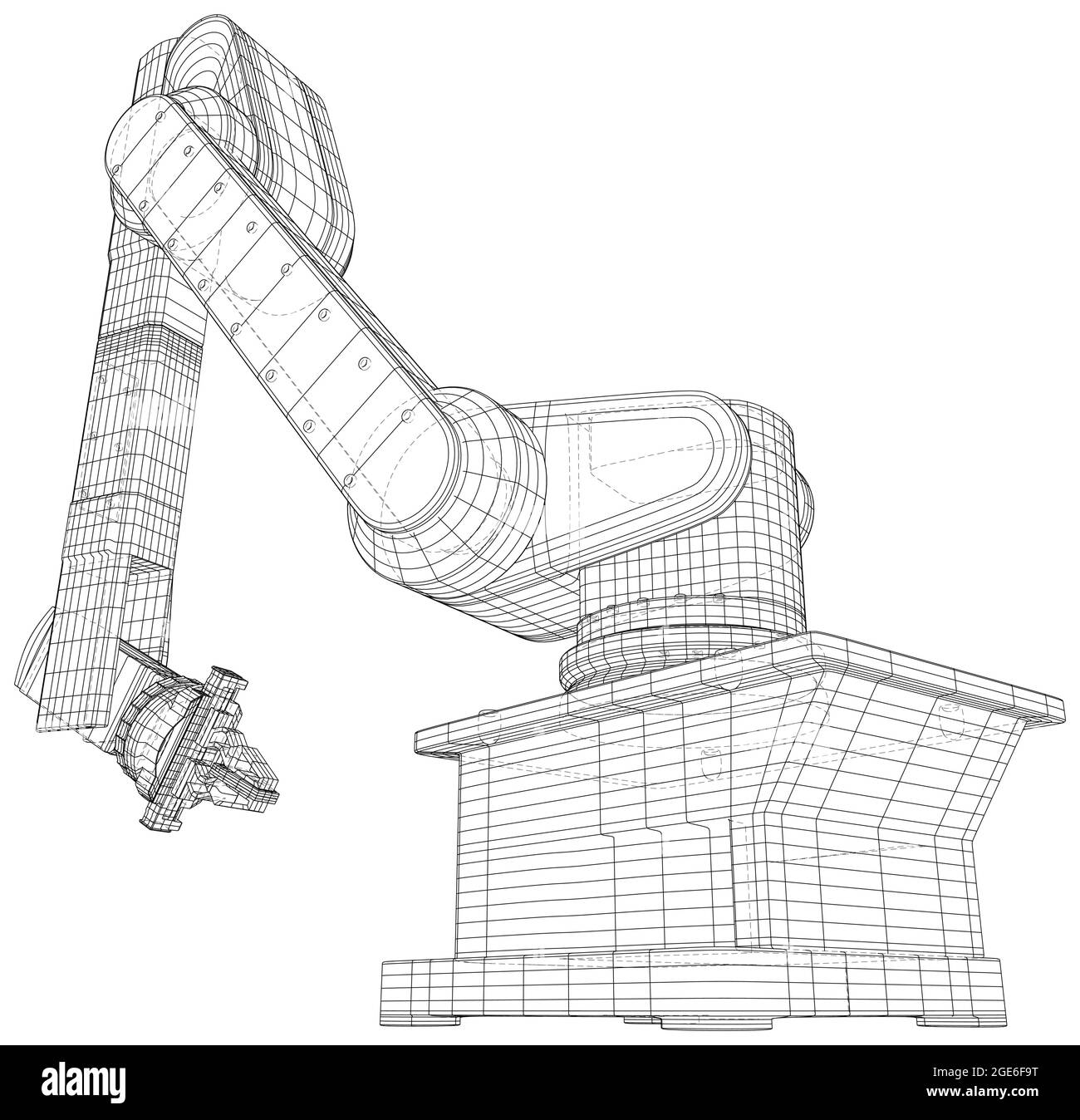 Wire-frame Industrial Robot isolated on white. Vector created of 3d ...
