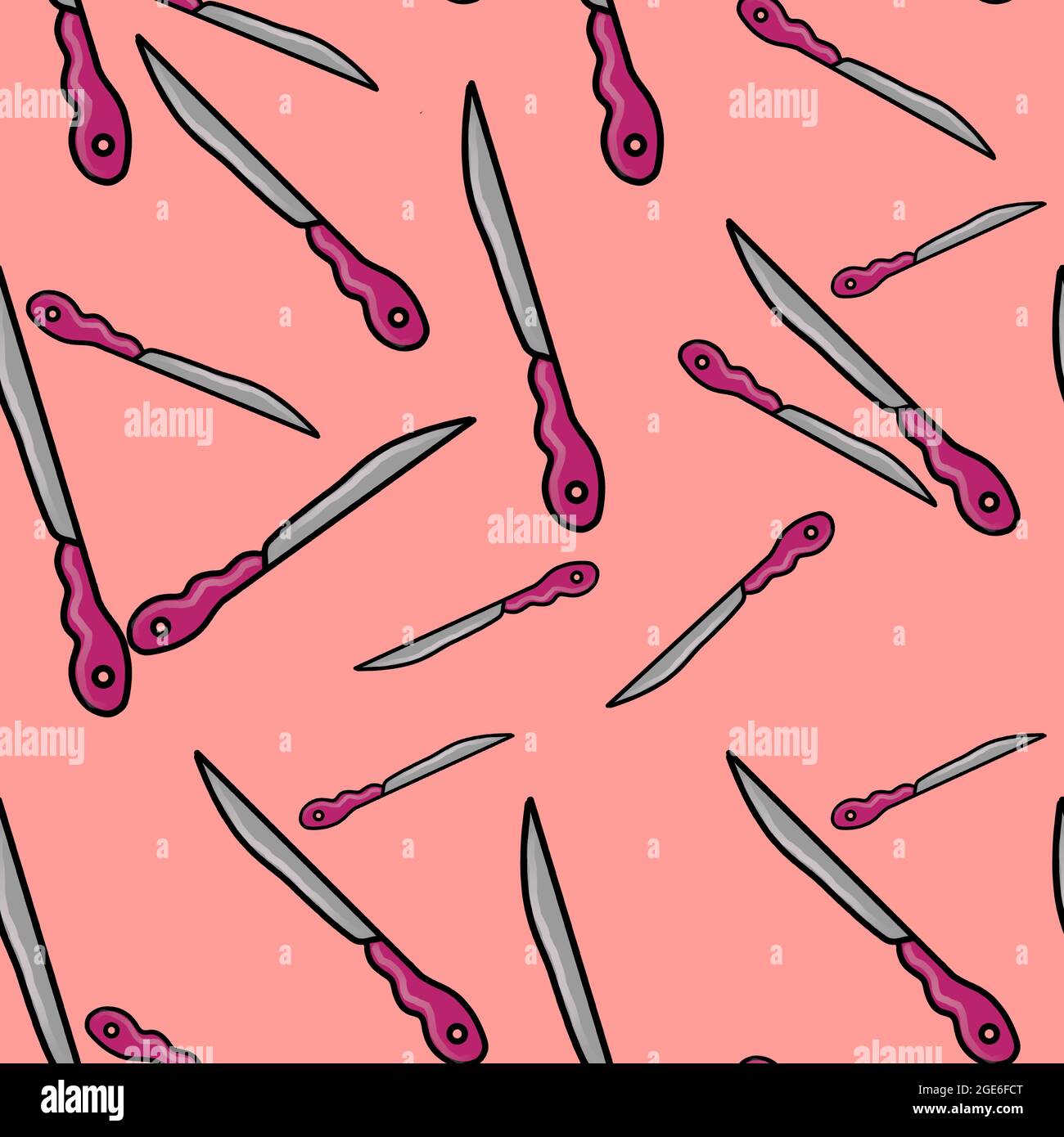 knife seamless pattern on pink background. Hand drawn illustration ...
