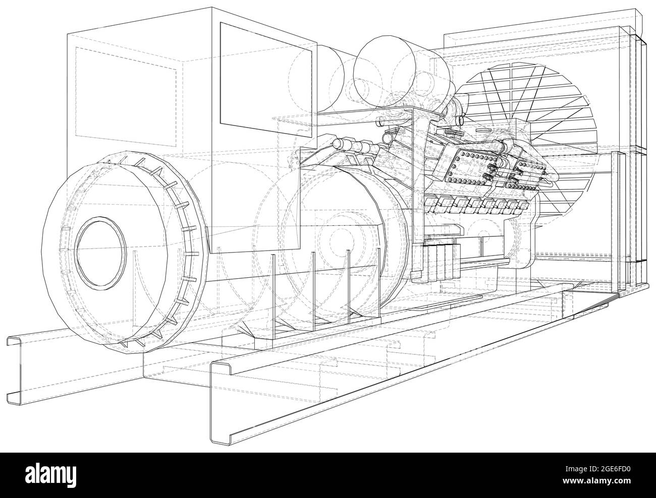 Diesel generator. The layers of visible and invisible lines are ...