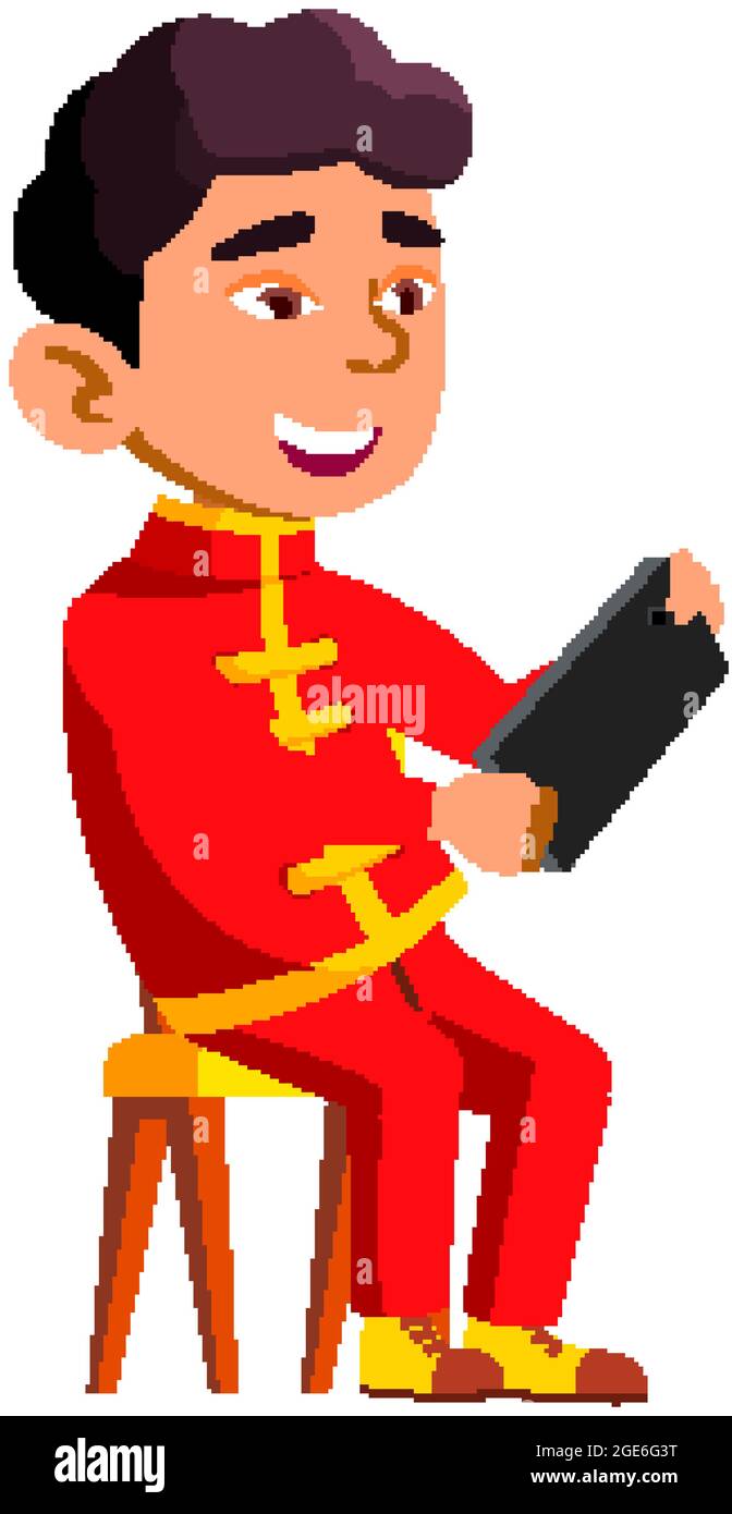 Kid Boy Using Smartphone Digital Gadget Vector Stock Vector Image & Art ...