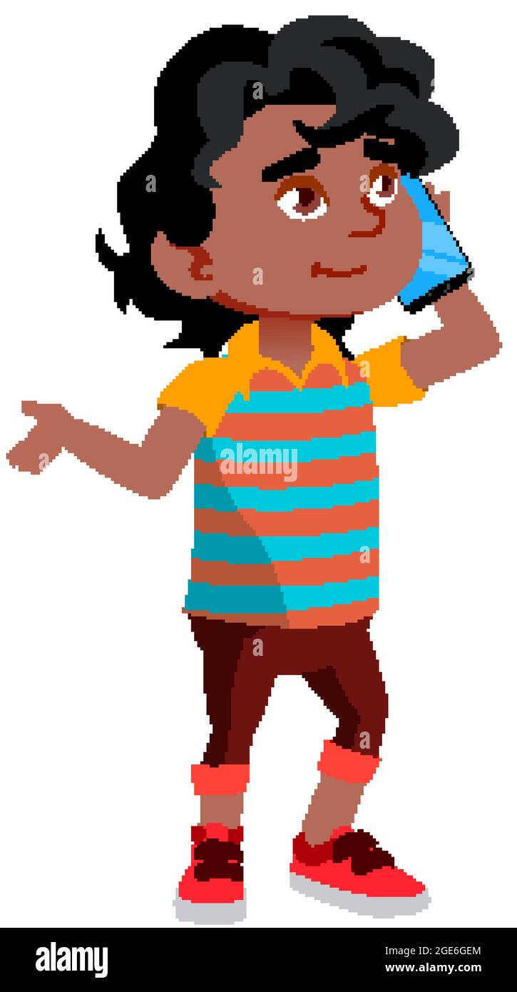 Boy Kid Calling And Talking On Smartphone Vector Stock Vector Image ...