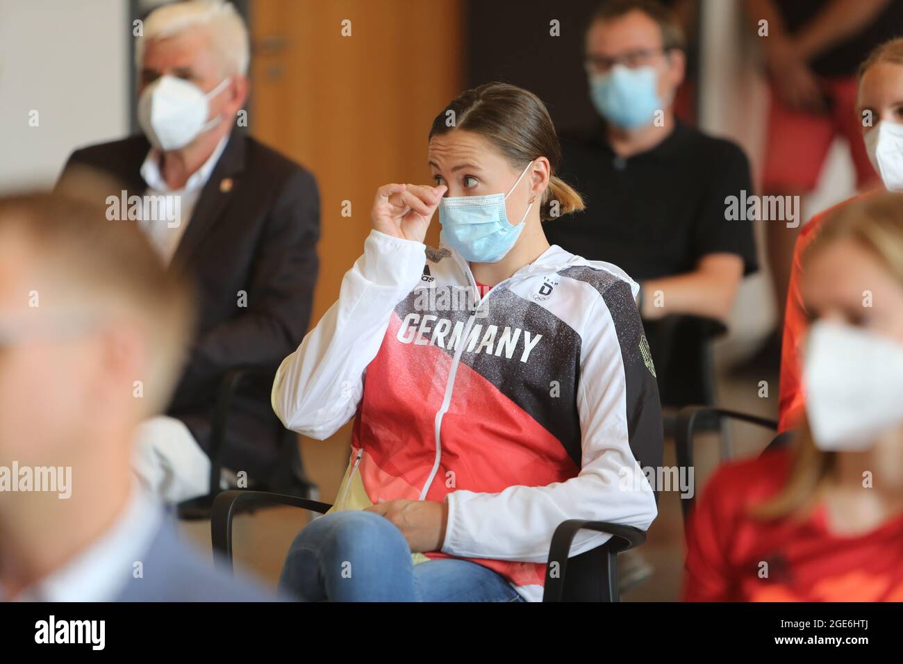 Magdeburg, Germany. 17th Aug, 2021. Olympian Sarah Köhler is honored ...