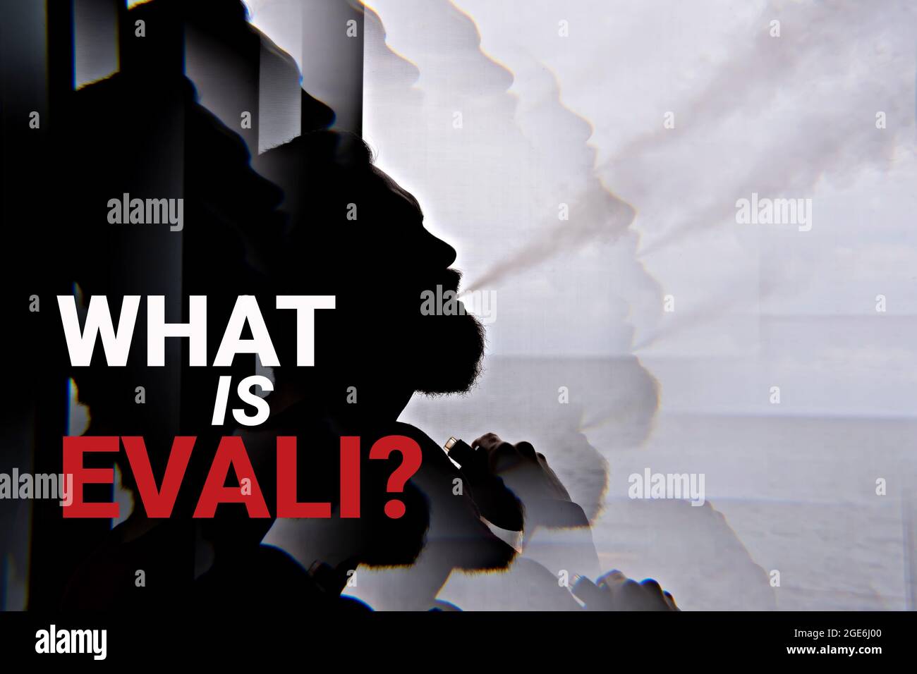 Poster with text WHAT IS EVALI and silhouette of vaper man with cloud ...