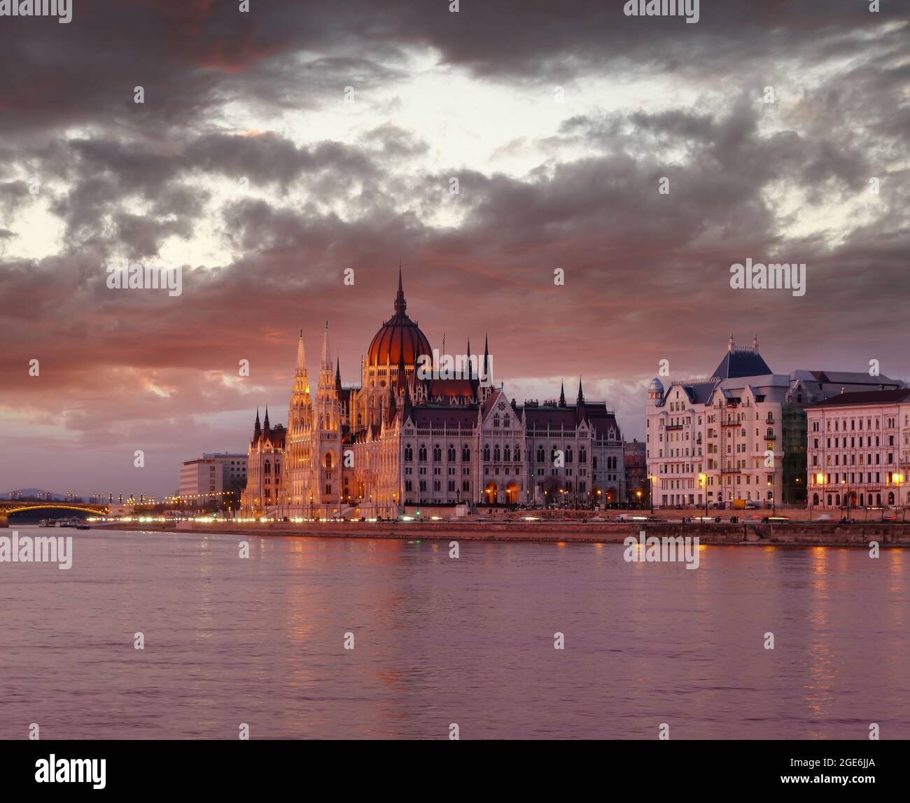 Parliament building of Budapest above Danube river in Hungary during ...