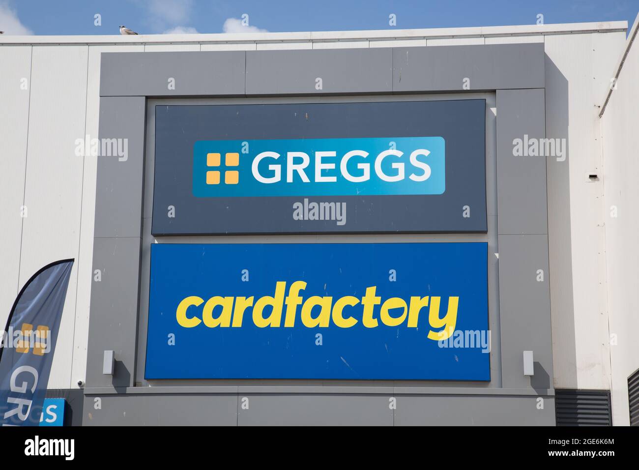 Greggs and Cardfactory signage Stock Photo - Alamy