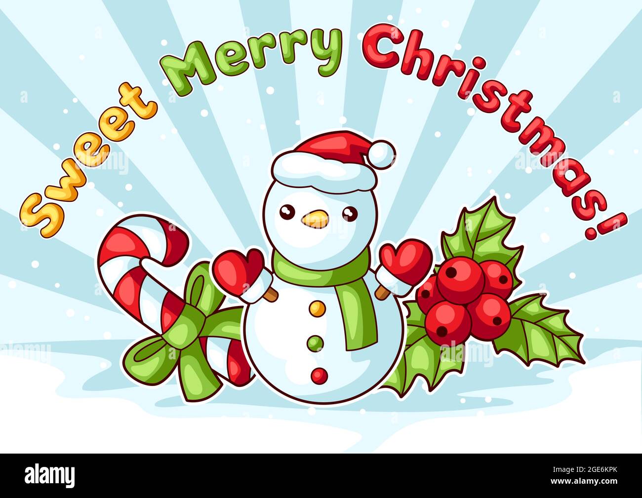 Sweet Merry Christmas greeting card. Cute characters and symbols ...