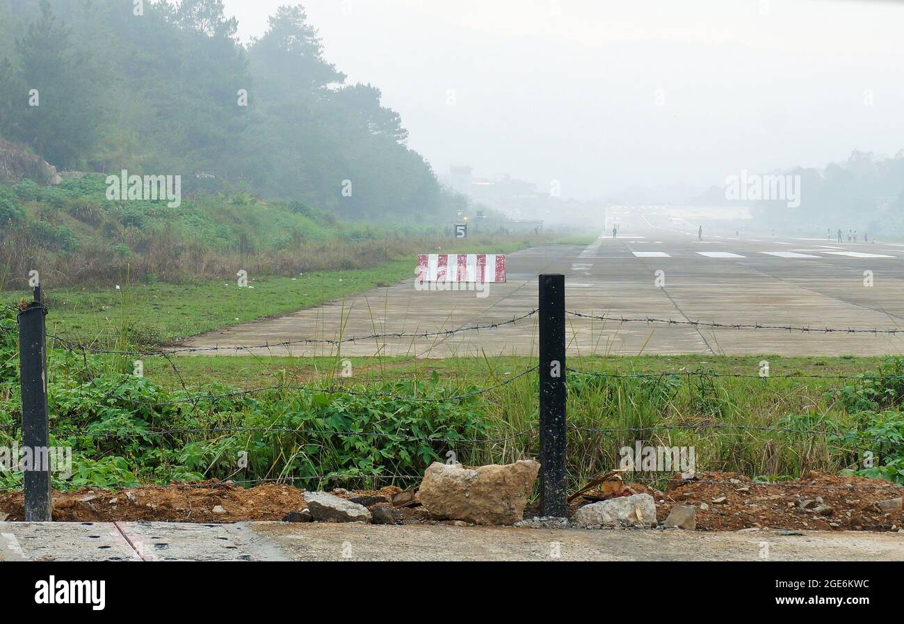 Foggy view on runway of closed airport in Baguio, Philippines ...