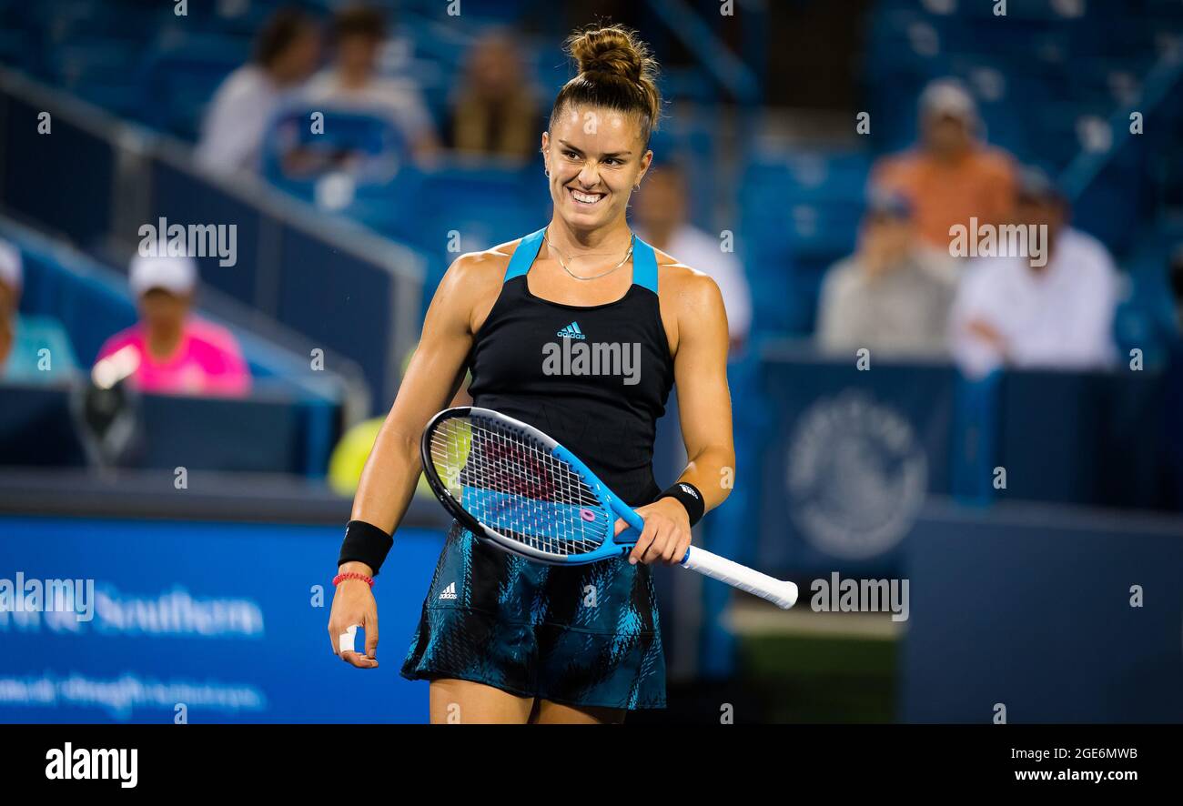 Maria Sakkari of Greece in action during the first round of the 2021 ...