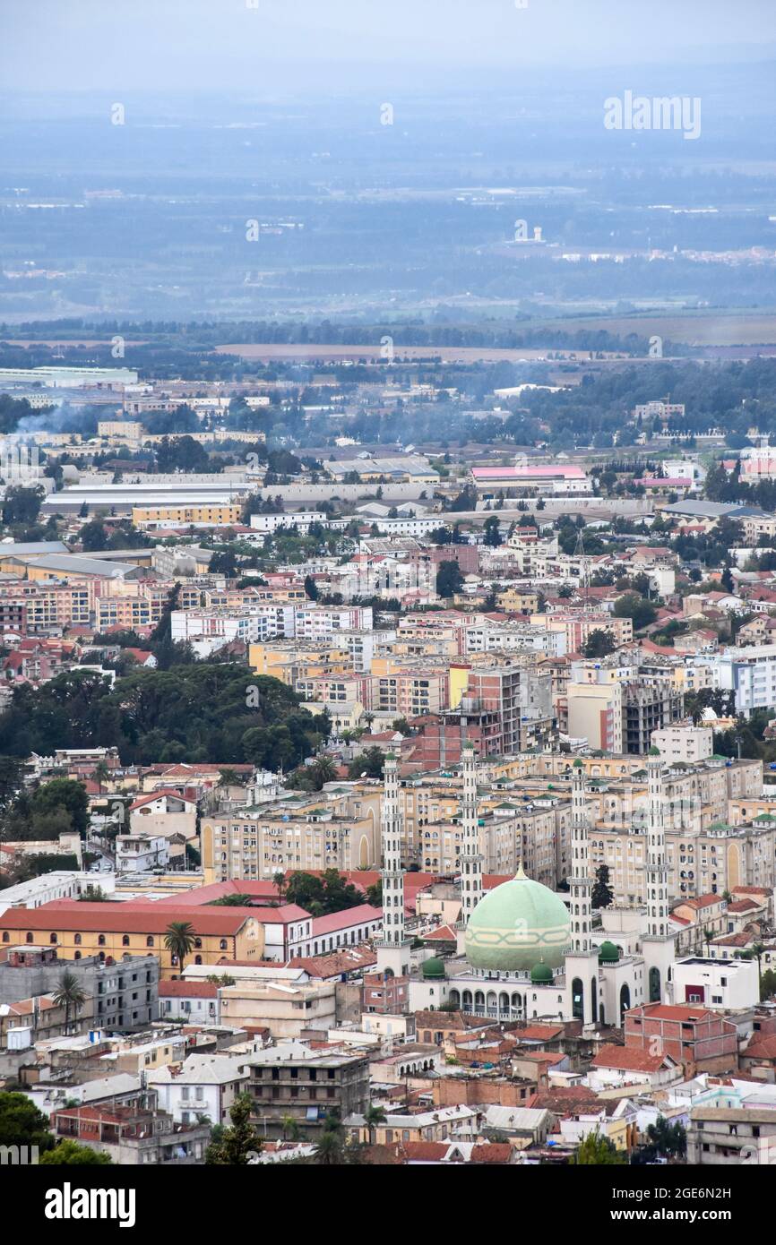 Aerial view of mosque in Blida city from Chrea National Park, Algeria ...