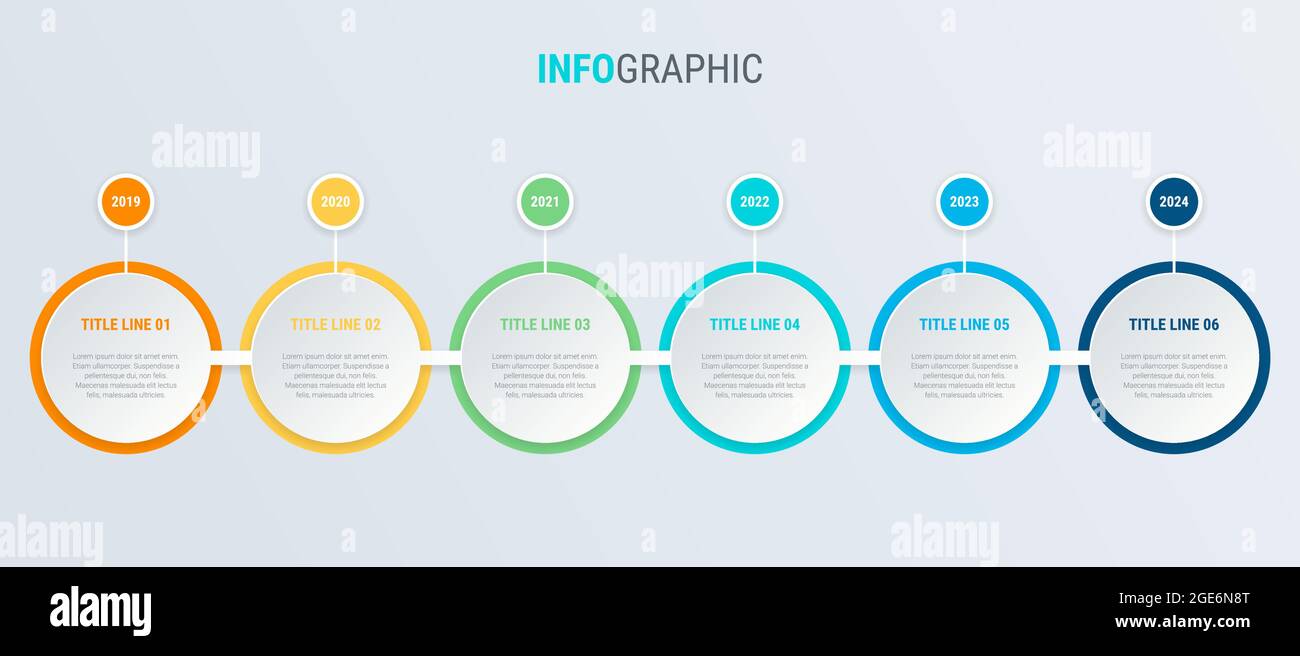 Colorful diagram, infographic template. Timeline with 6 steps. Circle ...