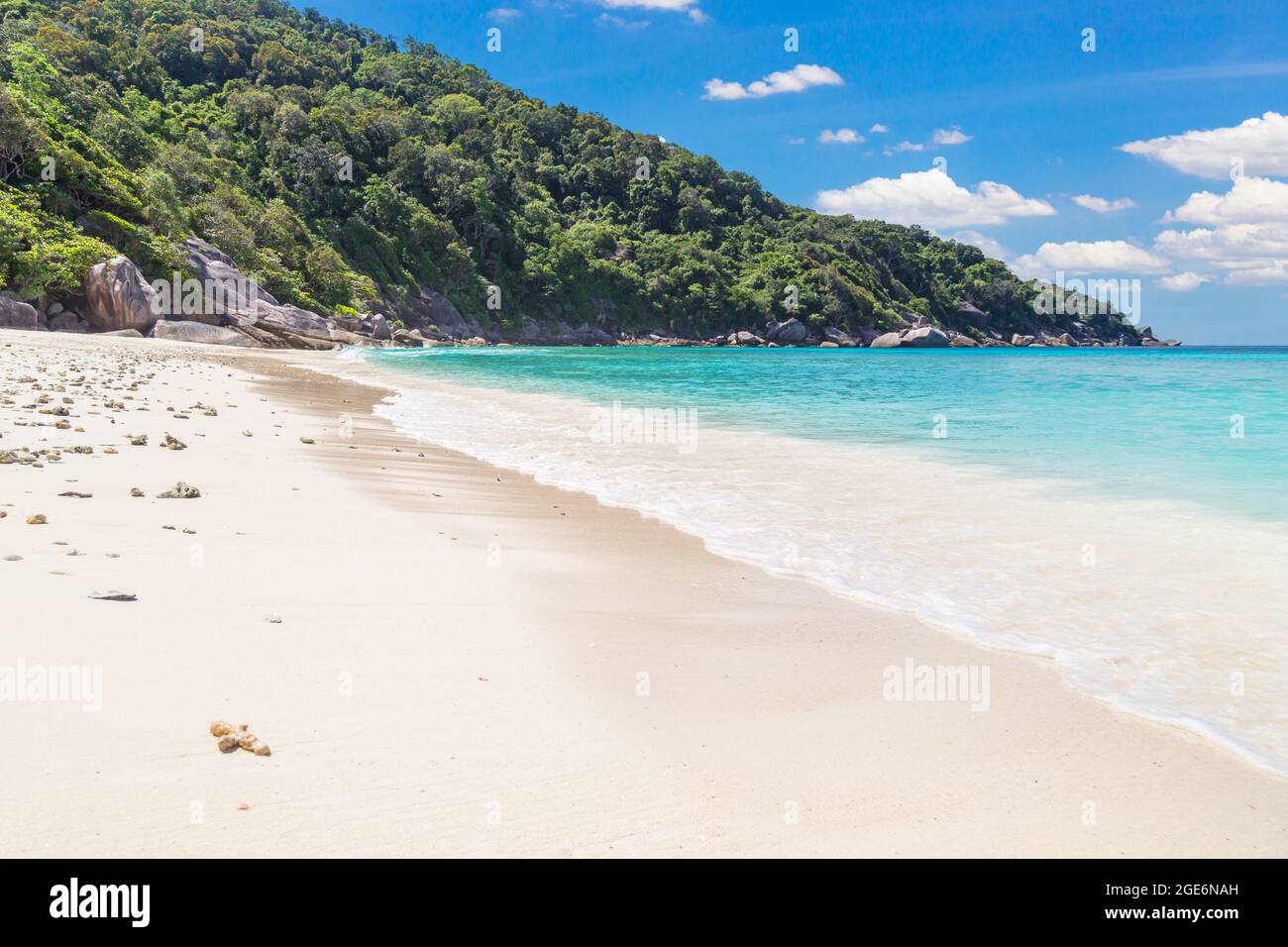 Beautiful sandy beach with wave crashing on sandy shore at Similan ...
