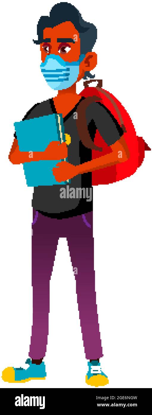 Teen Boy Wearing Facial Mask Go To College Vector Stock Vector Image ...