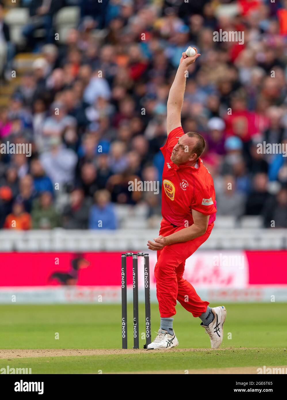 Luke Fletcher of Welsh Fire bowling against Birmingham Phoenix in The ...