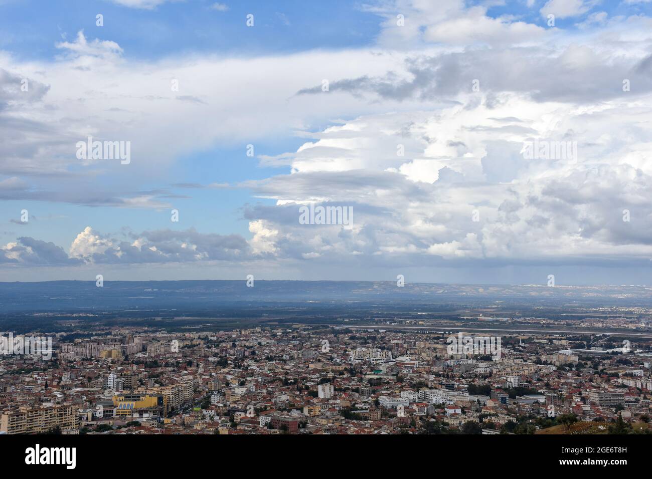 Aerial view of Blida city on a cloudy day from Chrea National Park ...