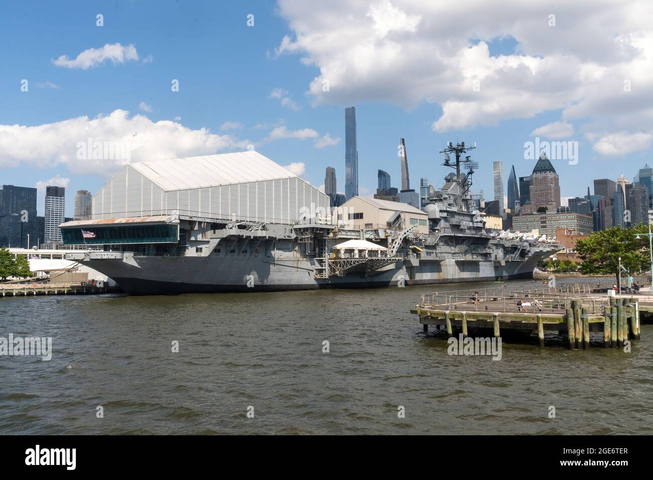 New York, NY - USA - July 30, 2021: View of the aircraft carrier USS ...