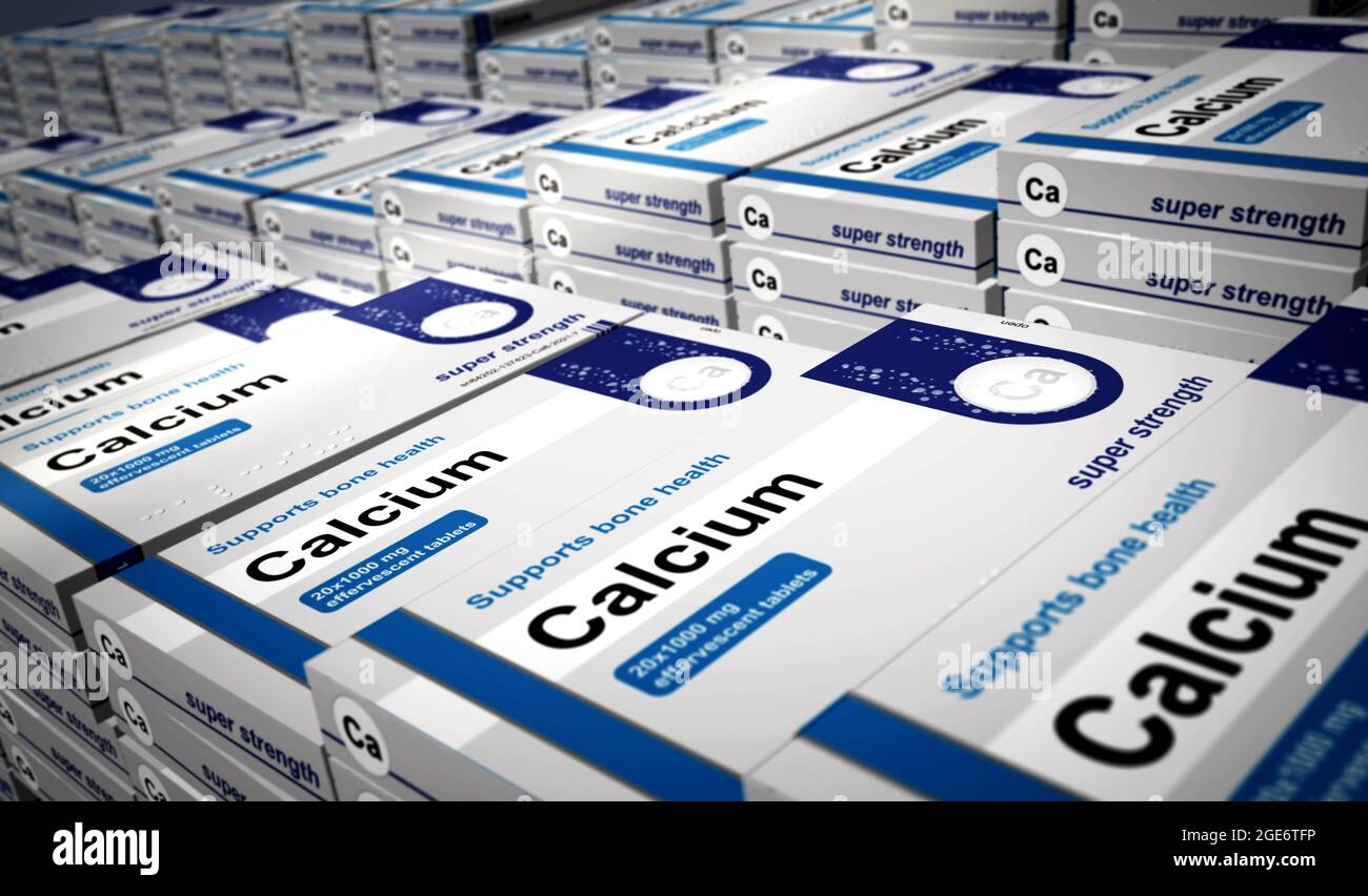 Calcium tablets box production. Diet supplement pills pack for bone ...
