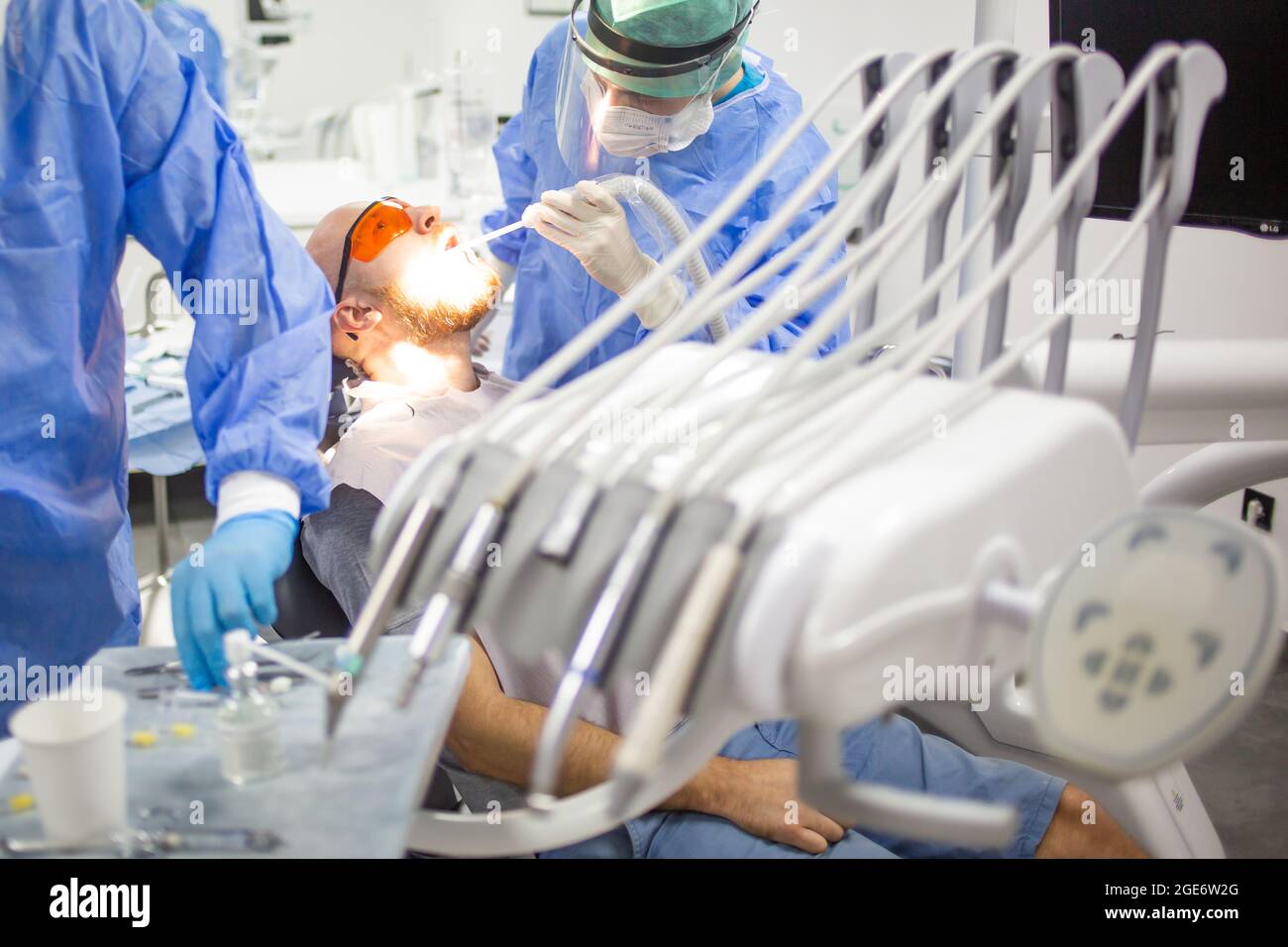 A wisdom tooth extraction surgery in progress in a dental hospital ...