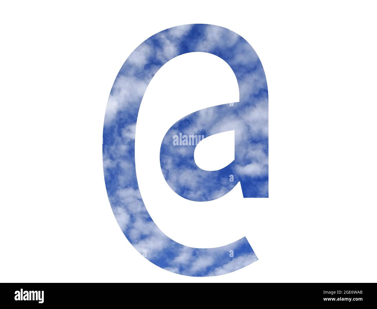 at sign, email sign of the alphabet made with a blue sky and white ...