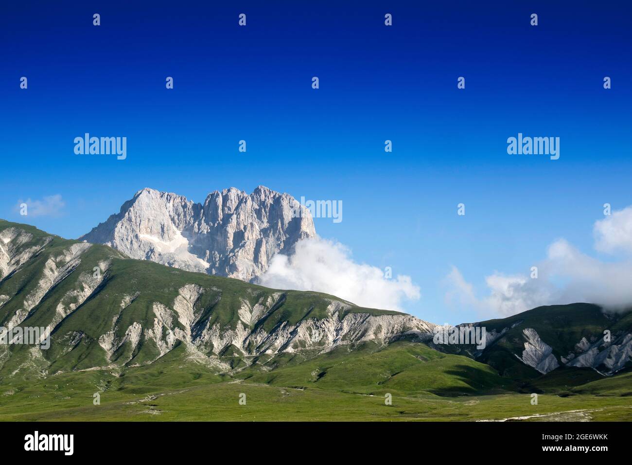 View of the highest mountain in the Apennines, the Gran Sasso d'Italia ...