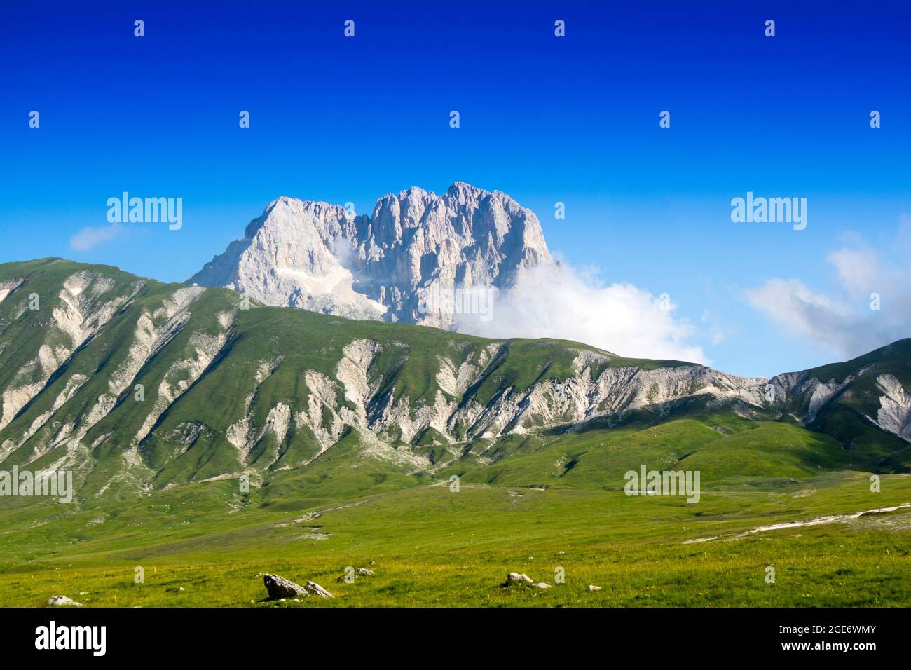 View of the highest mountain in the Apennines, the Gran Sasso d'Italia ...