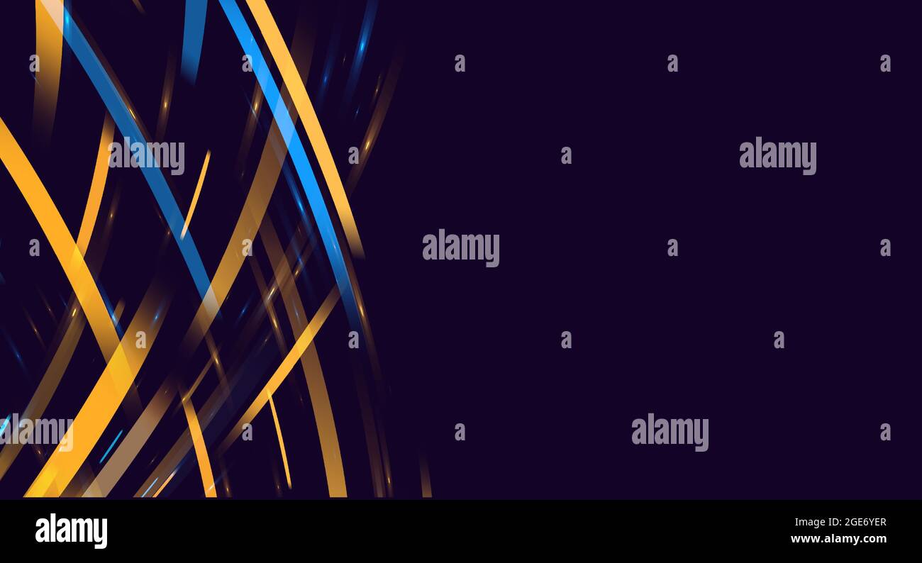 Blue and yellow flares of light forming abstract texture of striped ...