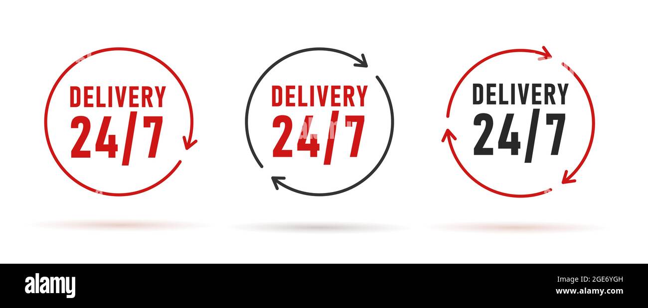 Delivery twenty four seven symbols in different colors with arrows ...