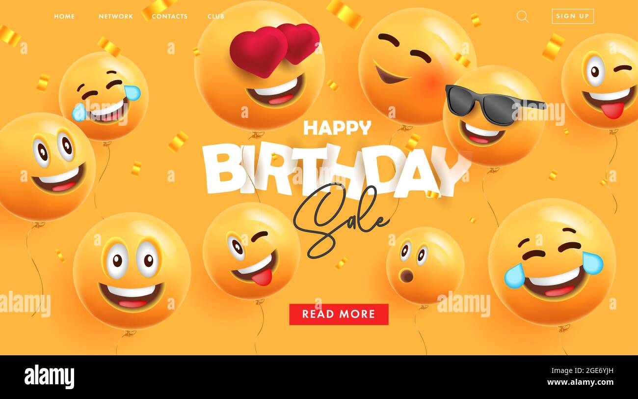 Birthday web banner for landing page promo with festive 3d round ...