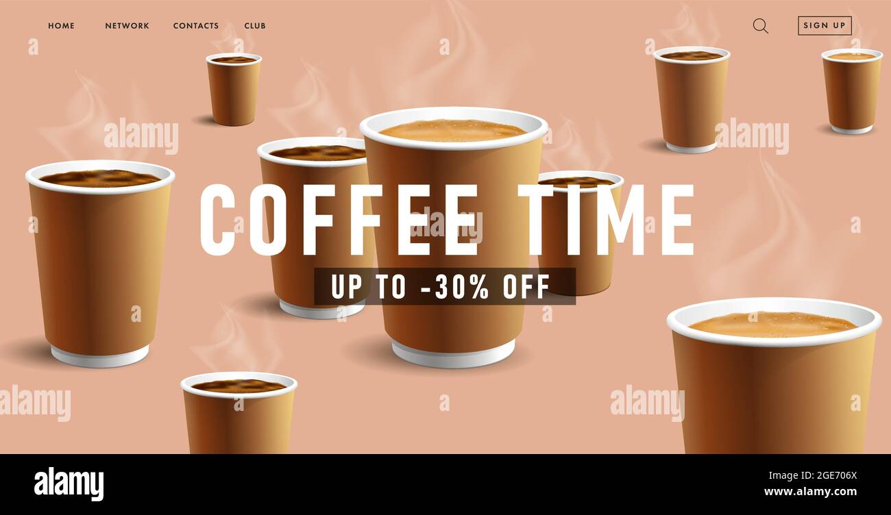 Web banner for coffee shop with paper cups to go with americano and ...