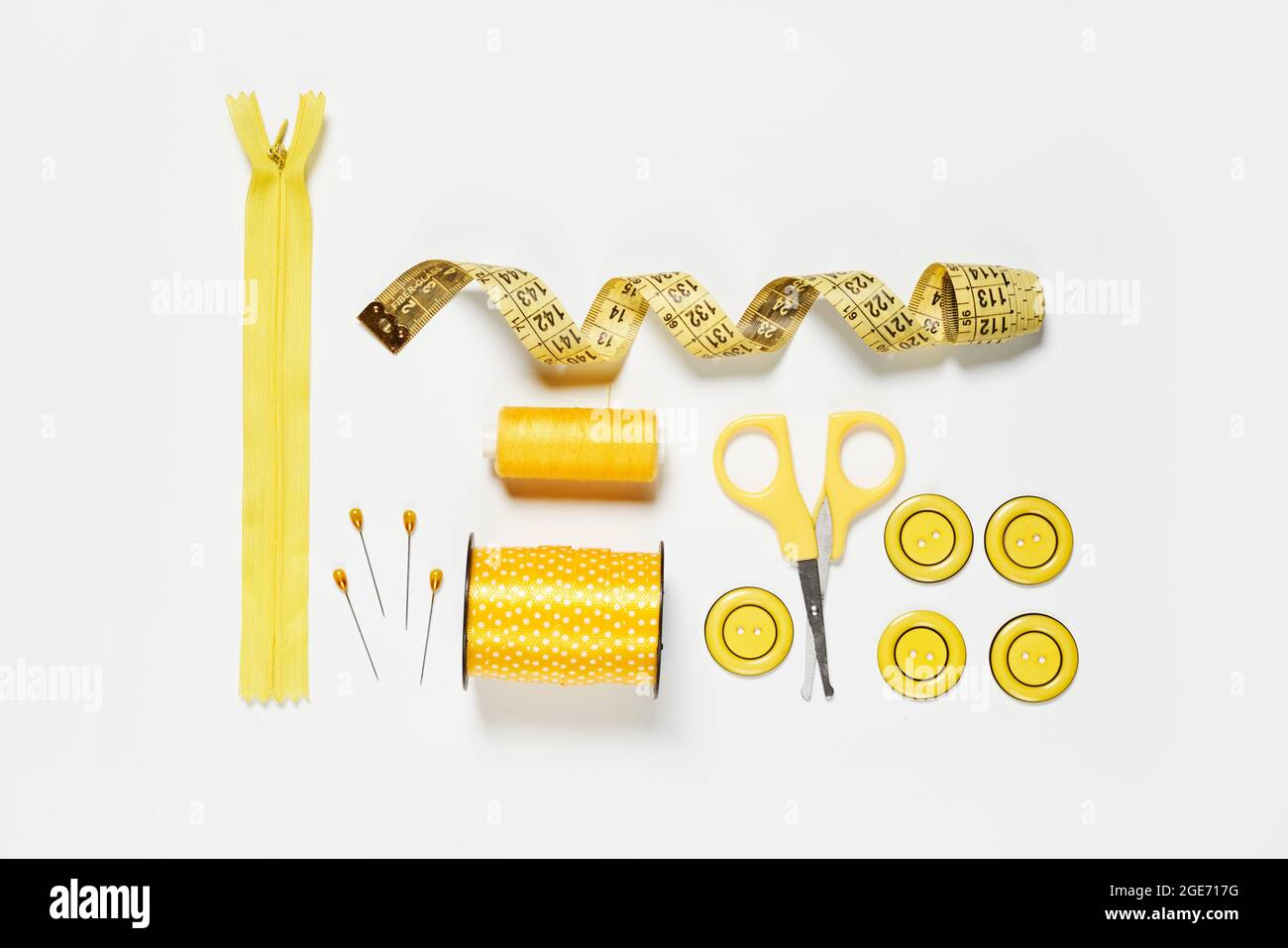 Sewing items from above. Flat lay composition with sewing accessories ...