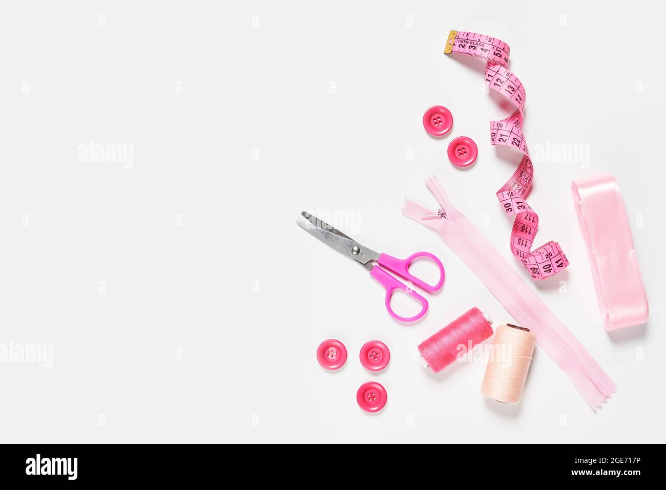 Sewing items from above. Flat lay composition with sewing accessories ...