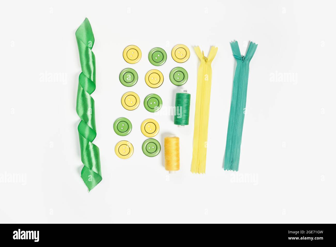 Sewing items from above. Flat lay composition with sewing accessories ...