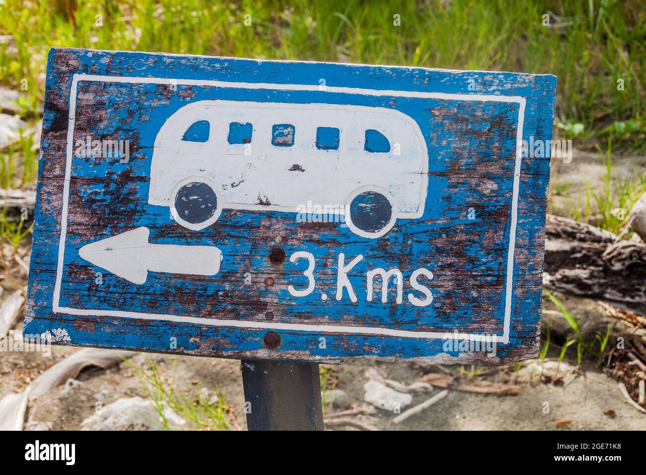 Sign of a bus stop in Cahuita National Park, Costa Rica Stock Photo - Alamy