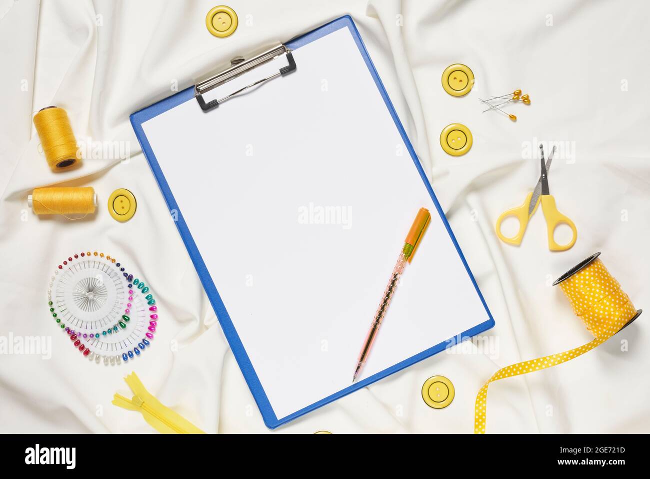 Sewing items from above. Flat lay composition with sewing accessories ...