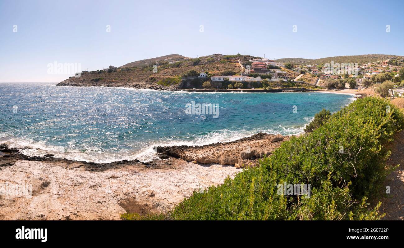 structures and sea view on Daskalio gulf in Keratea in Athens in Greece ...