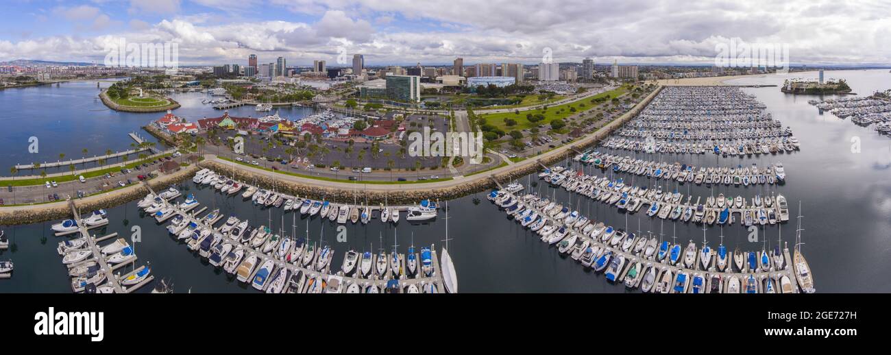 Long Beach modern city skyline, marina and Shoreline Village panorama ...