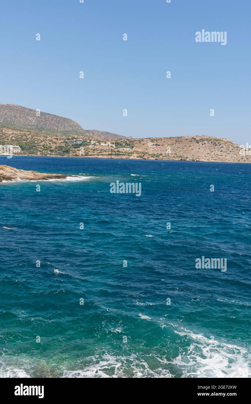structures and sea view on Daskalio gulf in Keratea in Athens in Greece ...