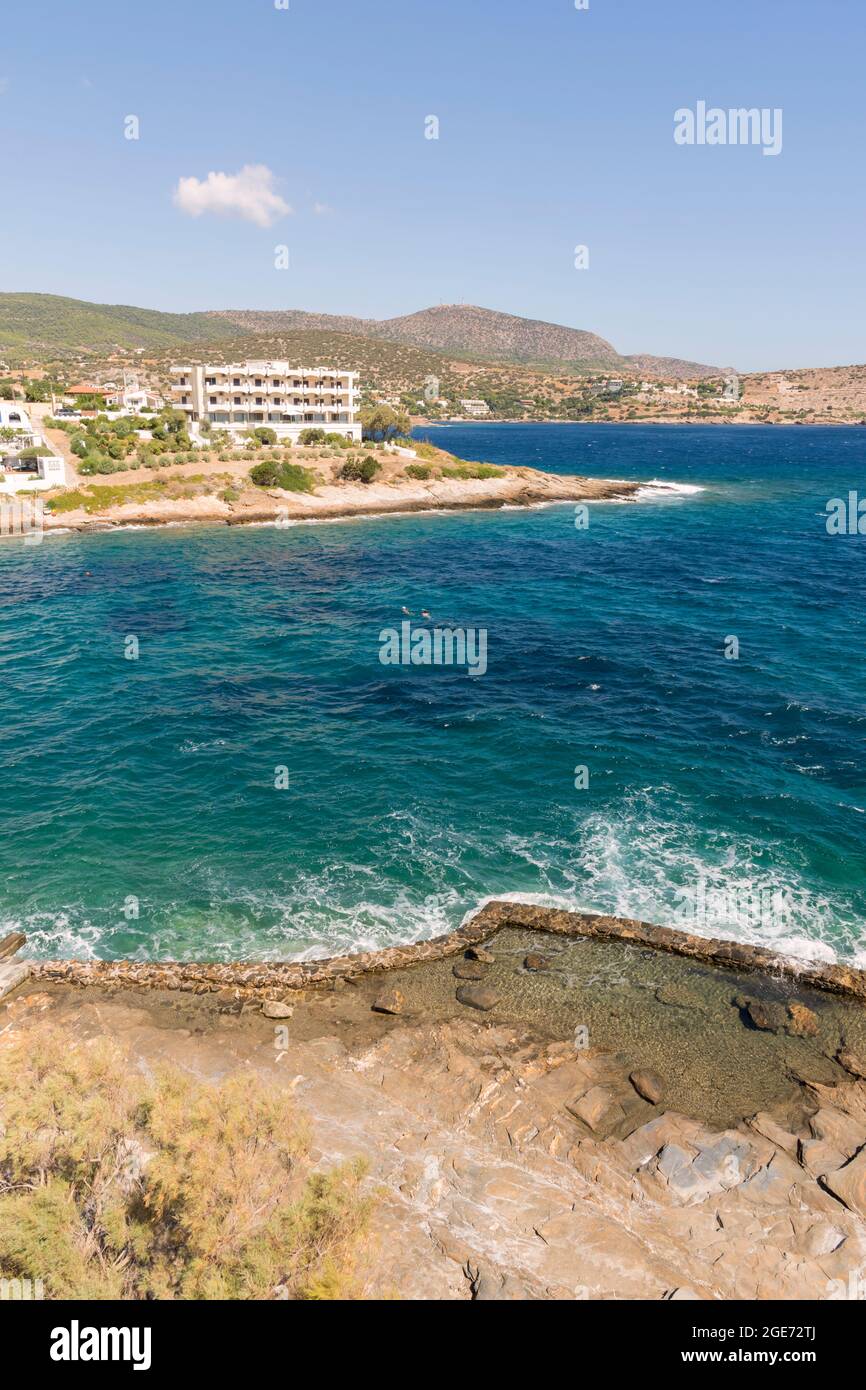 structures and sea view on Daskalio gulf in Keratea in Athens in Greece ...