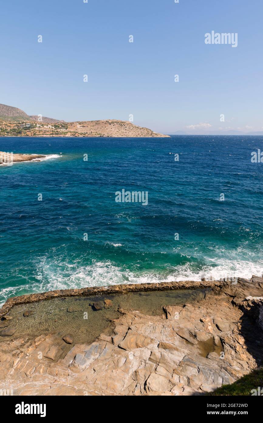 structures and sea view on Daskalio gulf in Keratea in Athens in Greece ...
