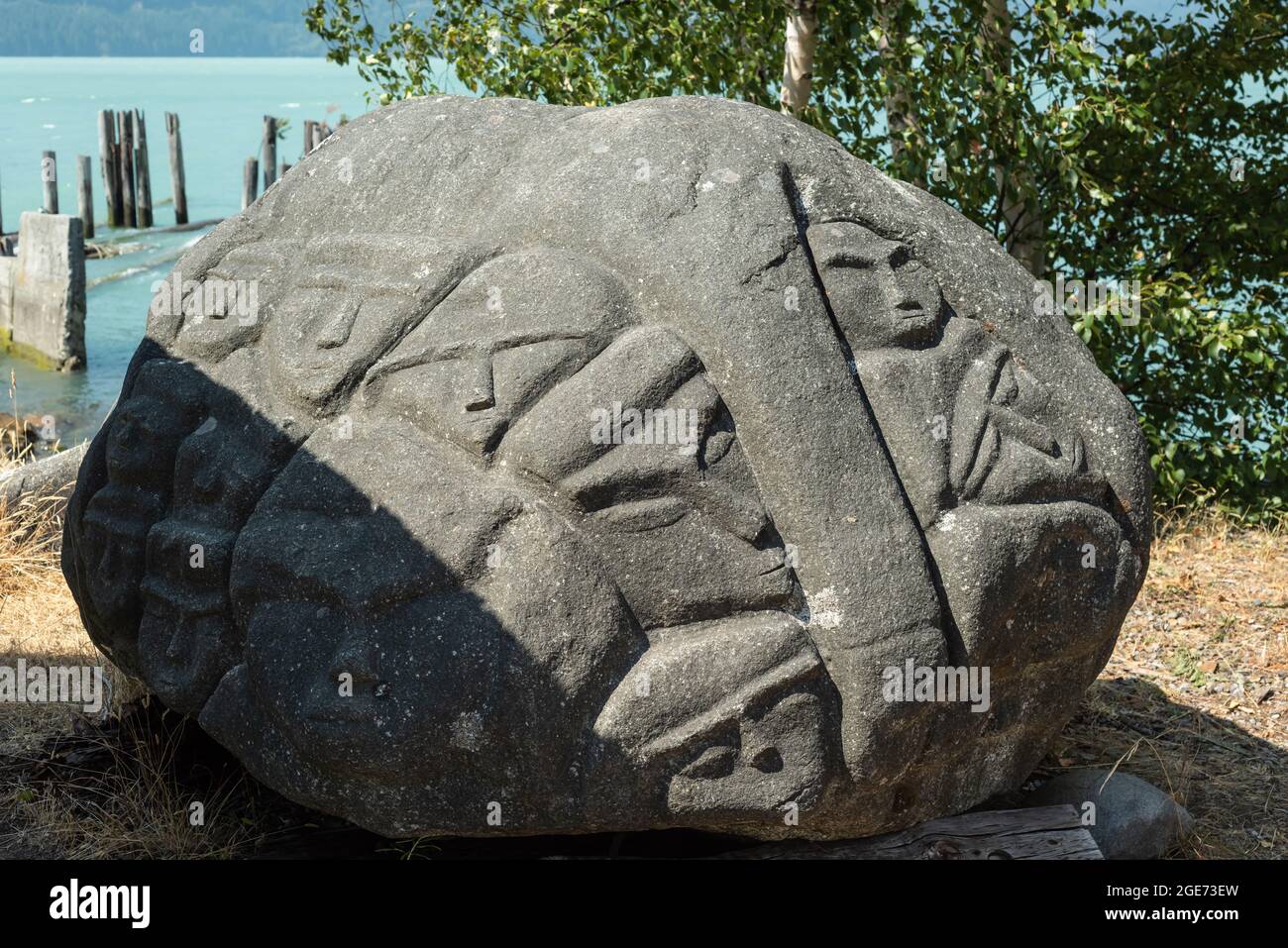 Rock with Native carvings - B.C., Canada Stock Photo - Alamy