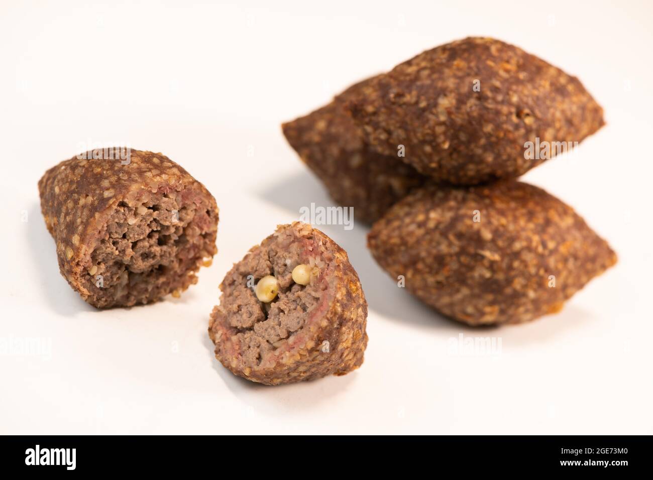 Traditional kebbe and pita bread on big round plate in lebanese ...