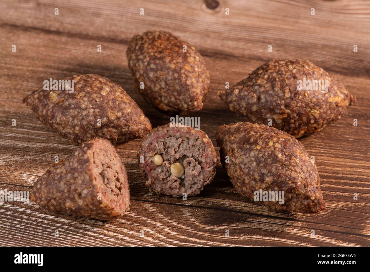Traditional kebbe and pita bread on big round plate in lebanese ...